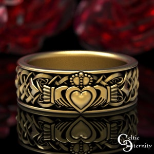 Gold Claddagh Matching Ring Set, 14K Irish Heart Ring Set, Gold ...