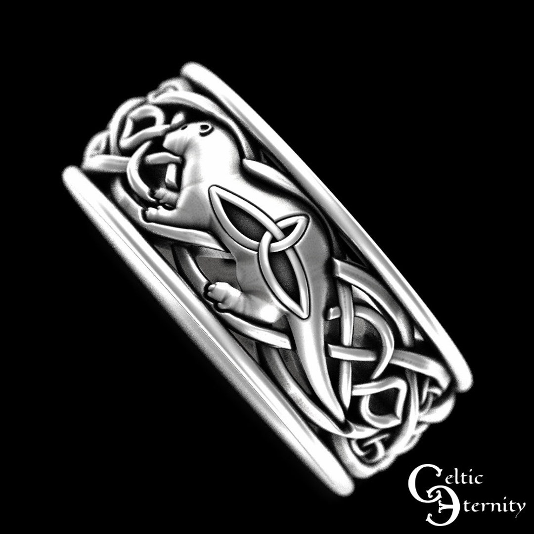 Mens Otter Wedding Ring, Sterling Celtic Ring, Celtic Otter Ring, Otter ...
