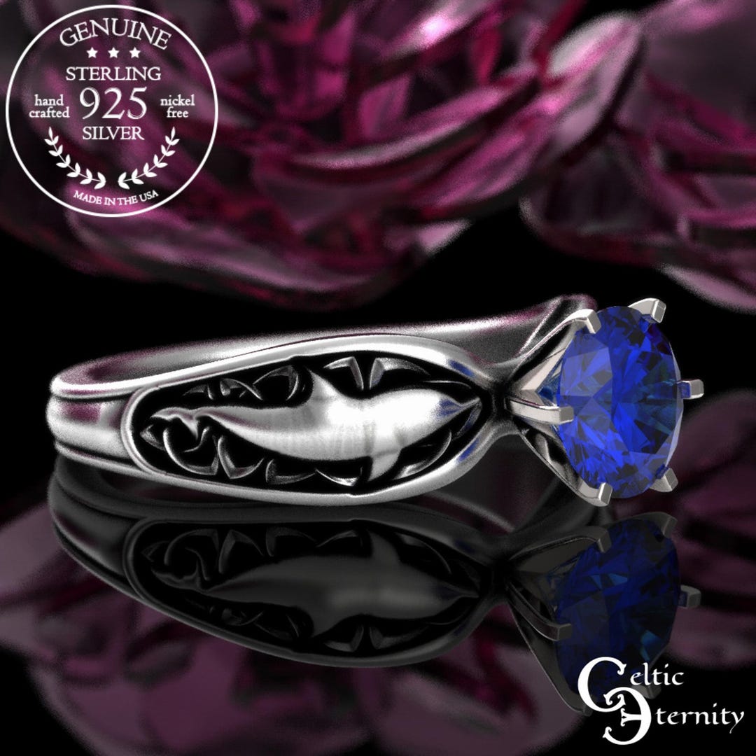Sterling Dolphin Engagement Ring, Sapphire Celtic Dolphin Wedding Ring ...