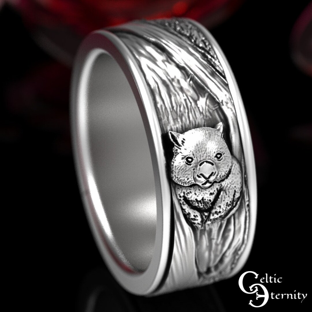 Sterling Silver Wombat Ring, Tree Bark Ring, Wombat Jewelry, Australia ...