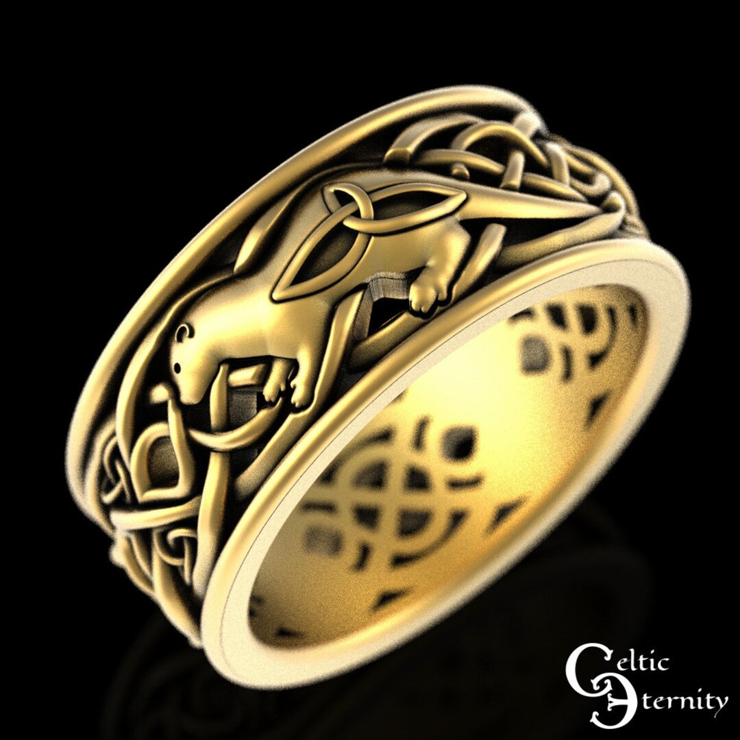 Mens Gold Celtic Otter Ring, 10K Gold Irish Wedding Band, 14K Otter ...