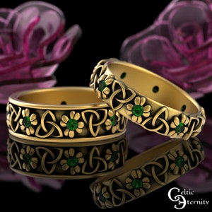 Mens Emerald Irish Four Leaf Clover Ring, Sterling Celtic Trinity ...