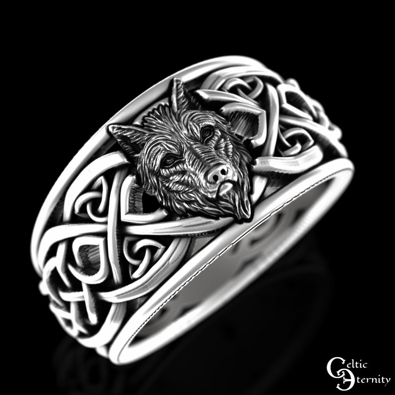 Mens Viking Wolf Knotwork Ring, Sterling Wolf Herald Ring, Silver ...