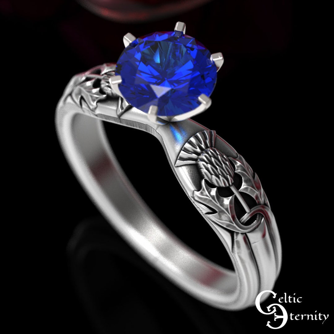 Sapphire Thistle Engagement Ring, Scottish Engagement Ring, Sterling ...