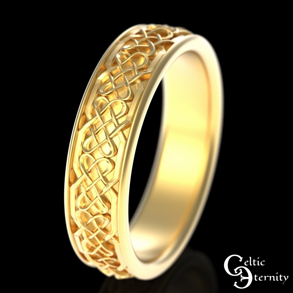 Mens 10K Celtic Wedding Band, 14K Gold Celtic Wedding Ring, Classic Mens Celtic Ring, 10K ...