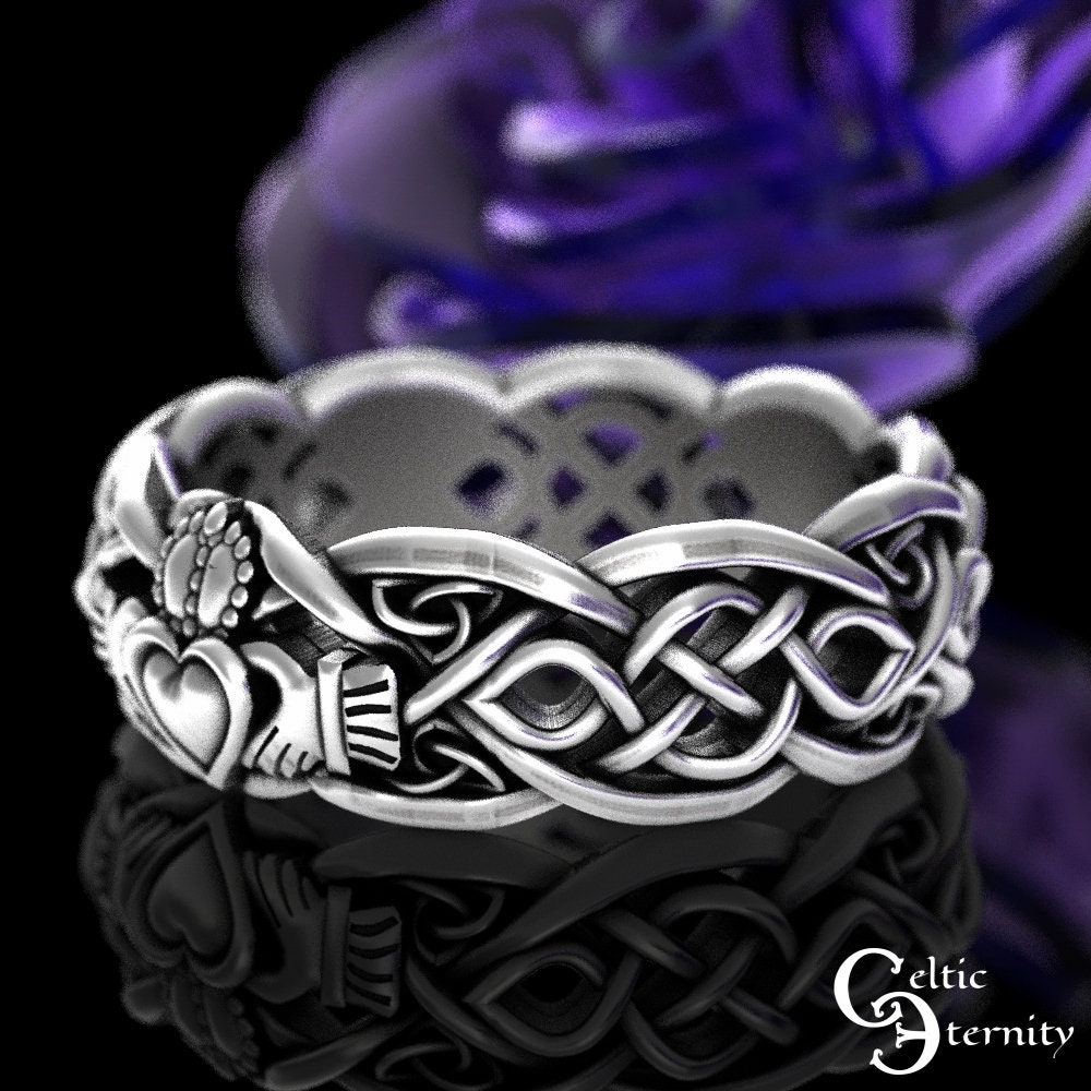 Sterling Silver Claddagh Ring, Modern Claddagh Wedding Ring, Celtic ...
