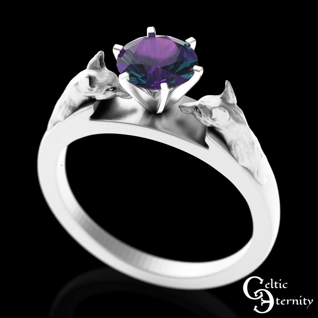 Sterling Silver & Alexandrite Fox Engagement Ring, Gemstone Kitsune ...