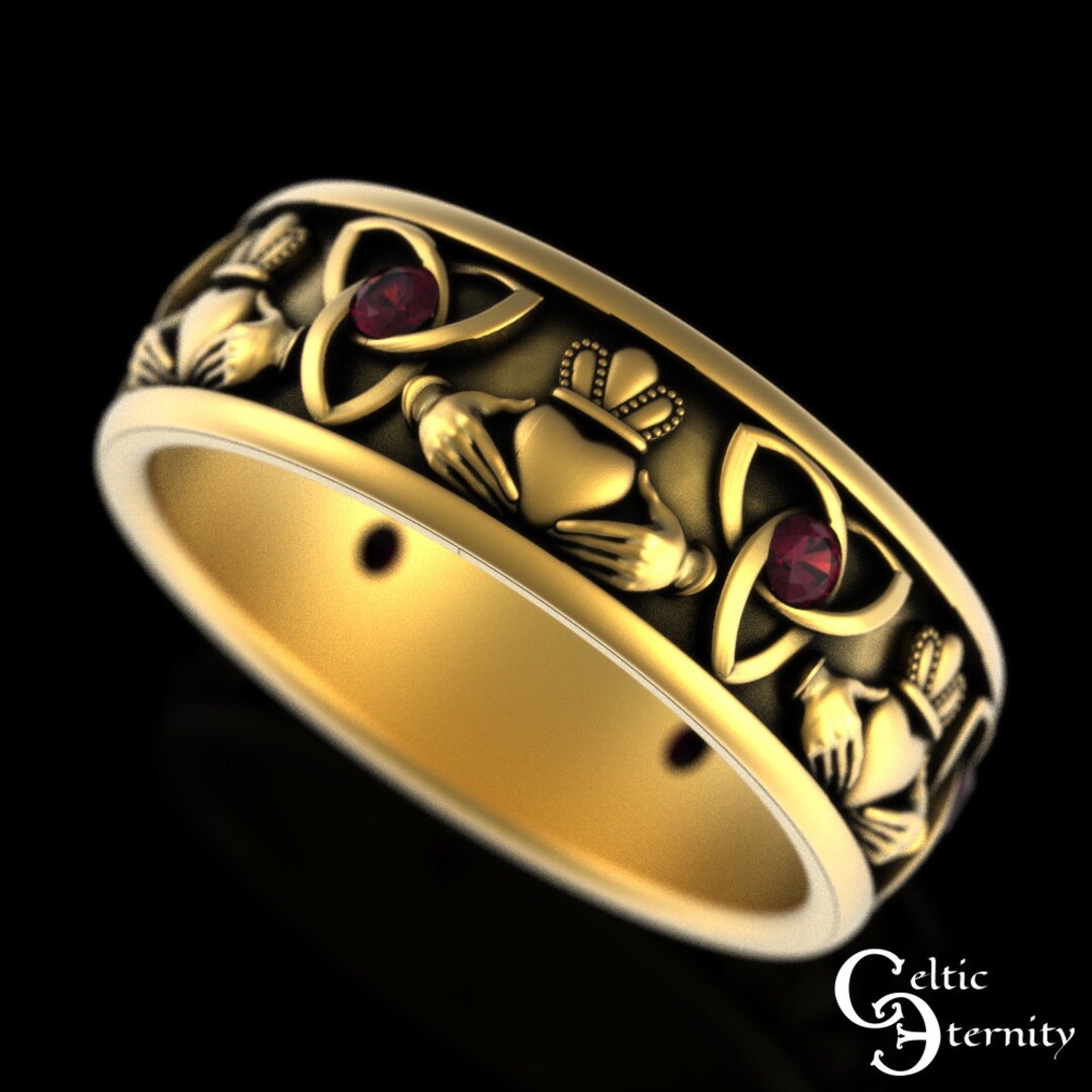 Gold Ruby Claddagh Ring, 10K 14K Scottish Hand Crown Ring, 18K Gold ...