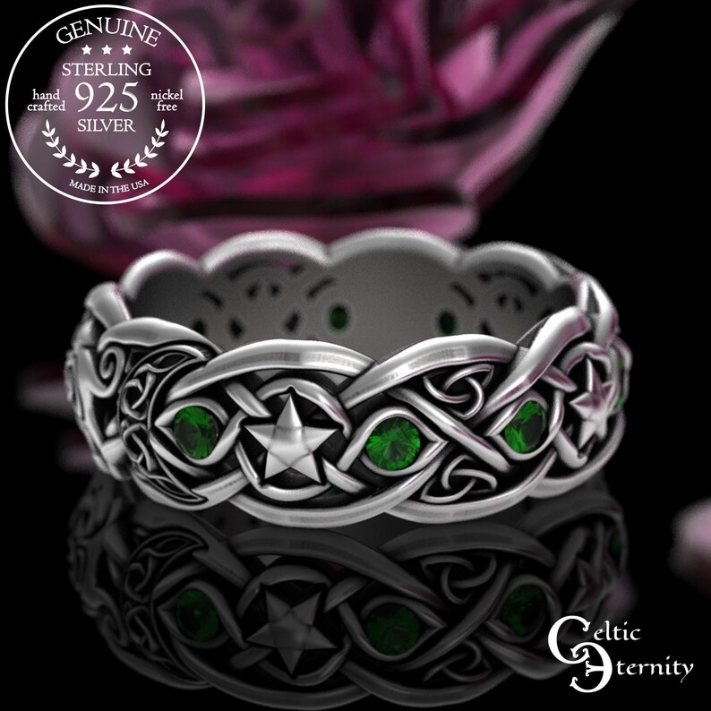 Magical Celtic Cat & Crescent Moon Ring, Sterling Alexandrite Stars ...