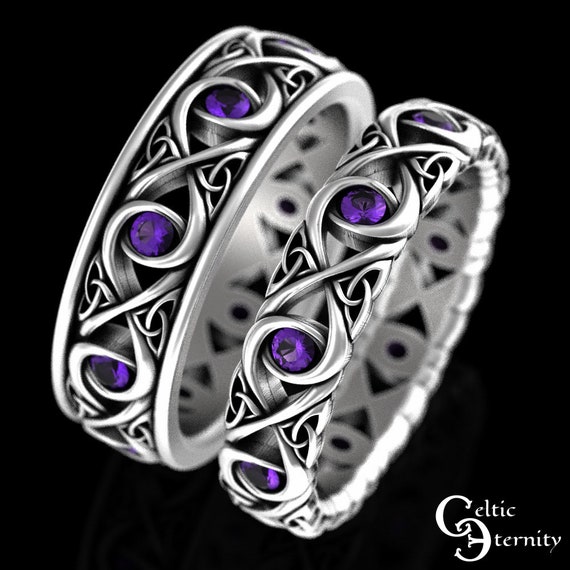 Matching Amethyst Wedding Rings Celtic Wedding Ring Set - Etsy