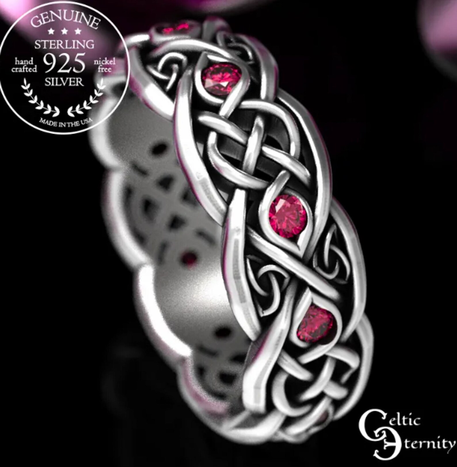 Ruby + Sterling Infinity Wedding Band, Sterling Silver Celtic Ring ...