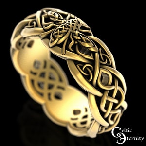 10K Gold Bee Ring, 14K Celtic Bee Ring, Gold Honeybee Ring, Queen Bee ...