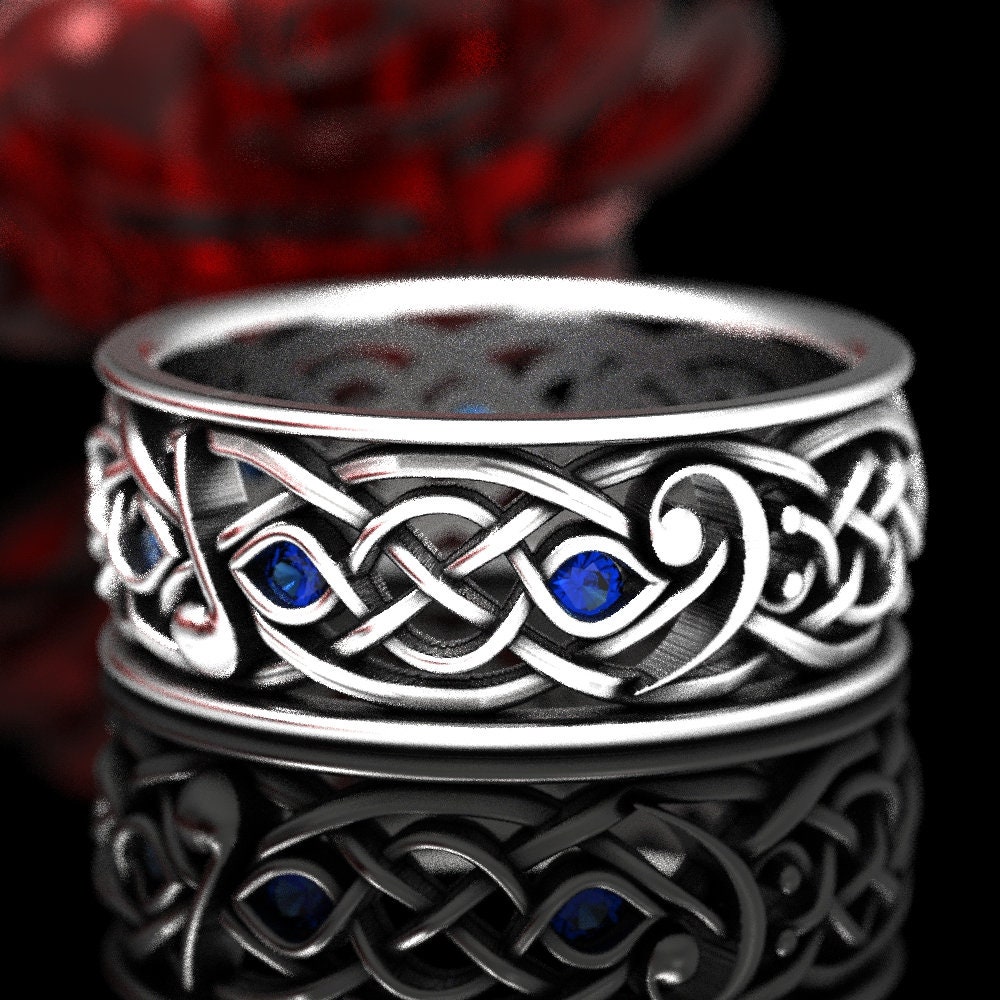 Mens Rhythm Glyph Music Ring, Sterling Music Notes Ring, Sapphire Muse ...