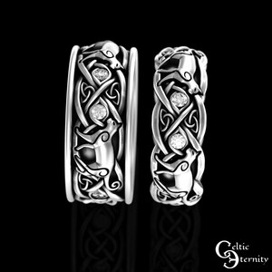 10K 14K Gold Cat Matching Wedding Bands, White Gold Feline His Hers ...