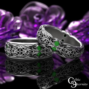 Matching Emerald Ring Set, Sterling Celtic Wedding Ring Set, Celtic ...