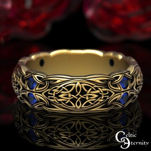 Gold Wedding Band With Sapphires, Infinity Wedding Ring, Celtic Wedding ...