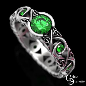 Celtic Engagement Ring With Emeralds, Sterling Emerald Wedding Ring ...