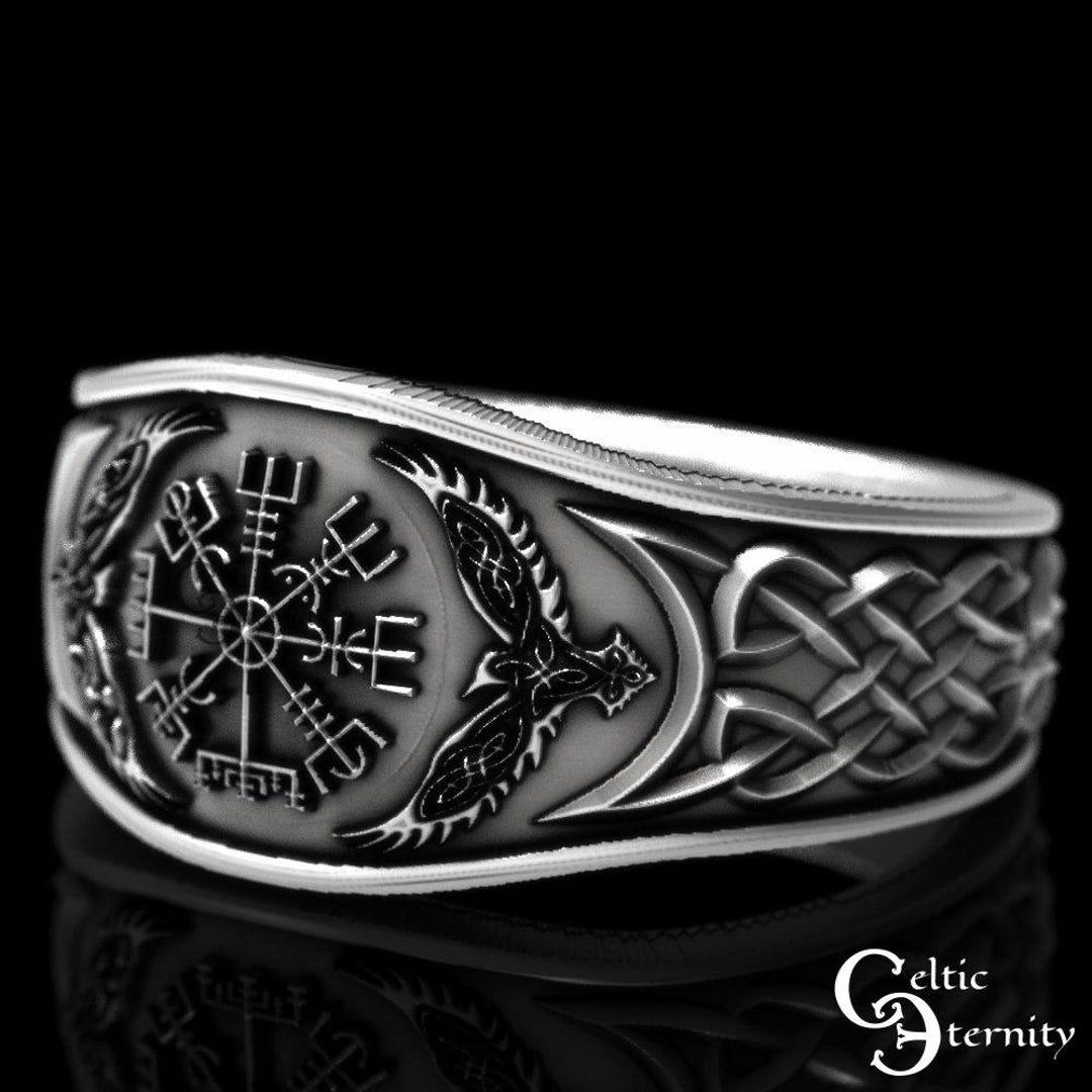 Gold or Platinum Vegvísir Wayfinder Statement Ring, Norse Seekers ...