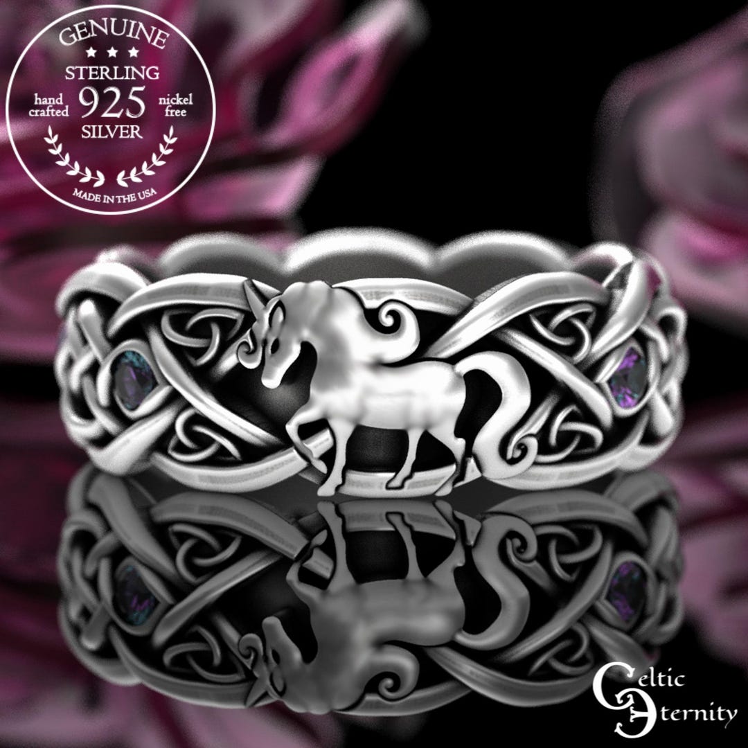 Silver Gemstone Unicorn Ring, Sterling Mystic Steed Ring, Women's ...