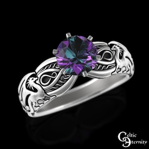 Alexandrite Dragons Solitaire Ring, Sterling Dragon Engagement Ring ...