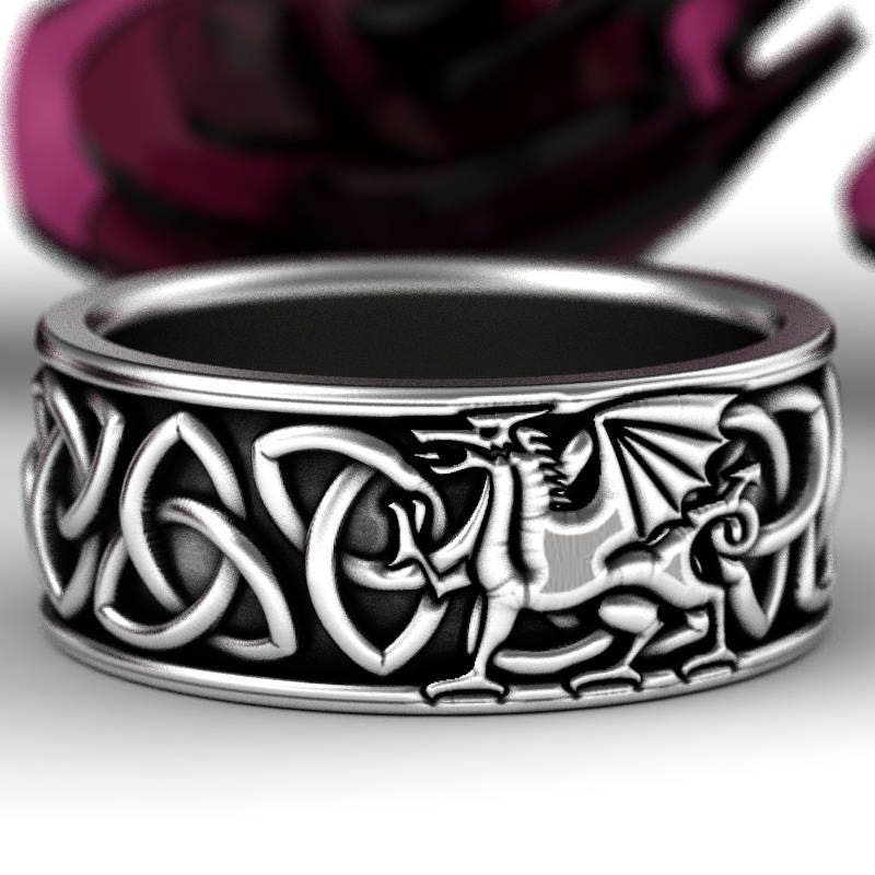 Welsh Dragon Ring Celtic Sterling Ring Welsh Wedding Band Etsy Uk