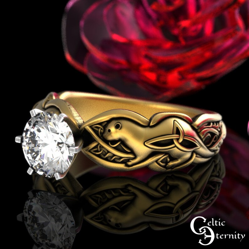 10K 14K Gold Otter Engagement Ring Moissanite Otter Ring - Etsy