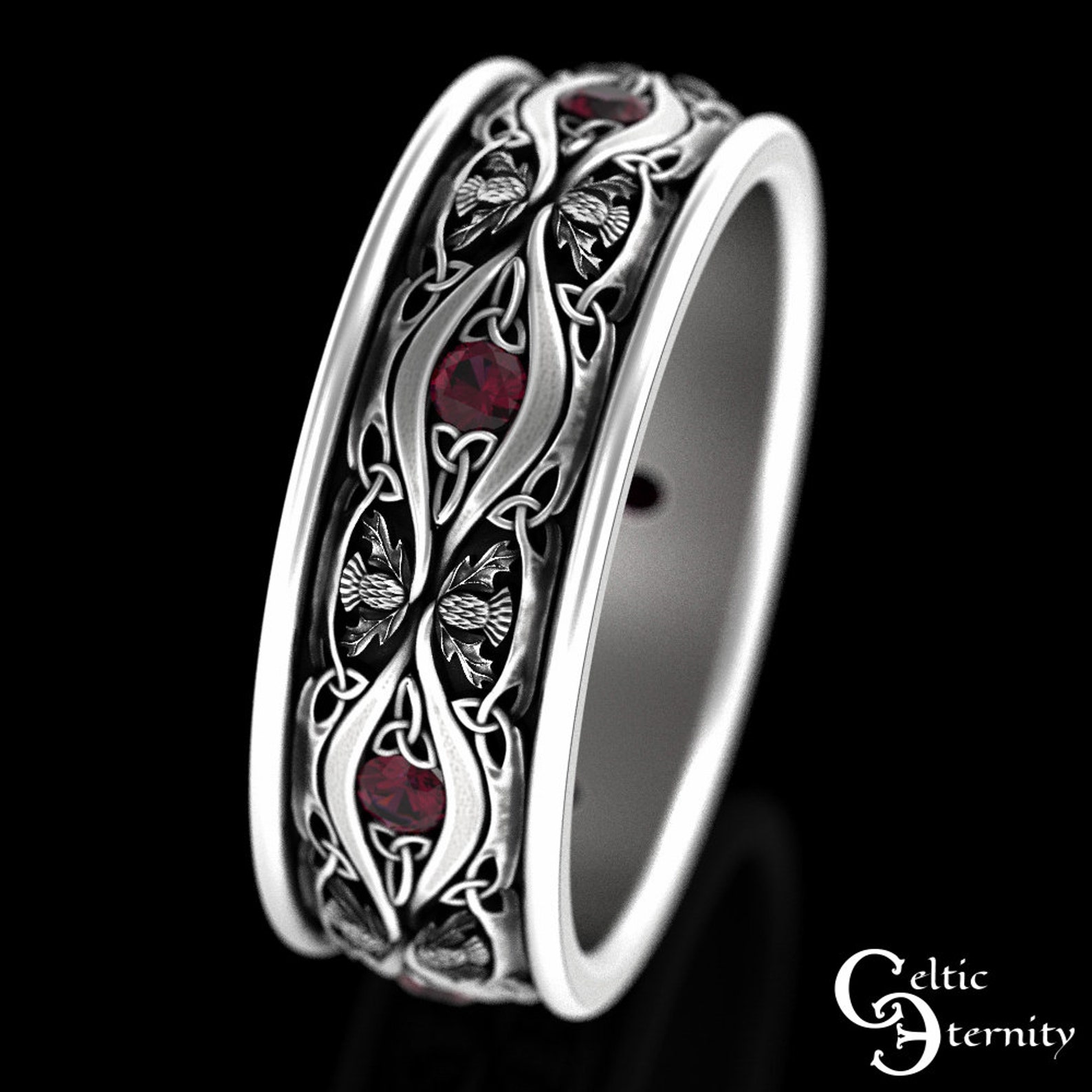 Ruby & Sterling Scottish Wedding Ring, Silver Scottish Ring, Mens Ruby ...