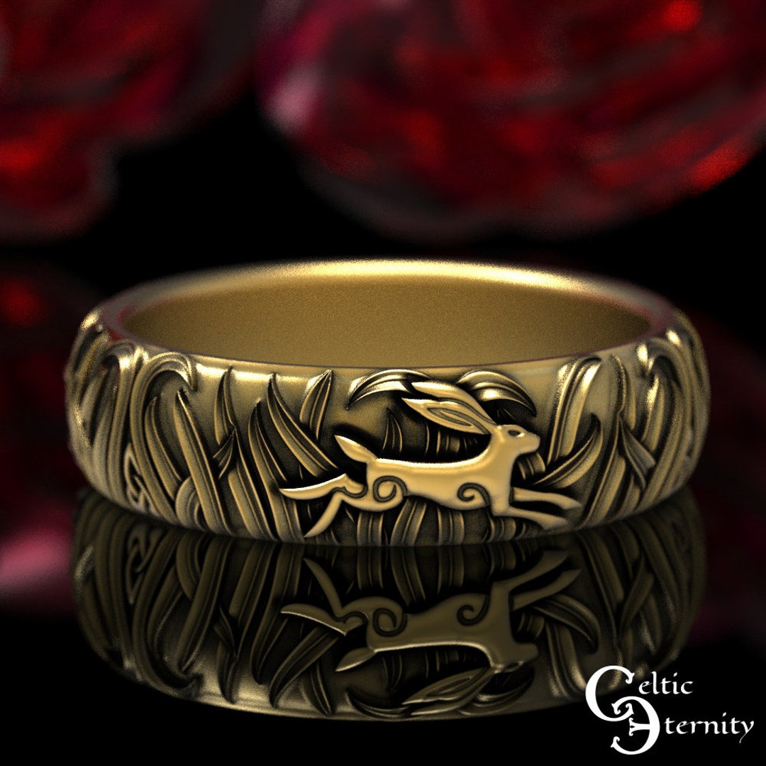 Womens Gold Rabbit Ring, 10K Rabbit Wedding Ring, 10K Gold Hare Ring ...