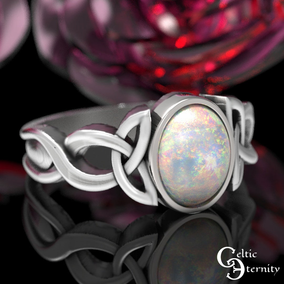 Opal Engagement Ring, Sterling Silver White Opal Ring, Silver Celtic ...