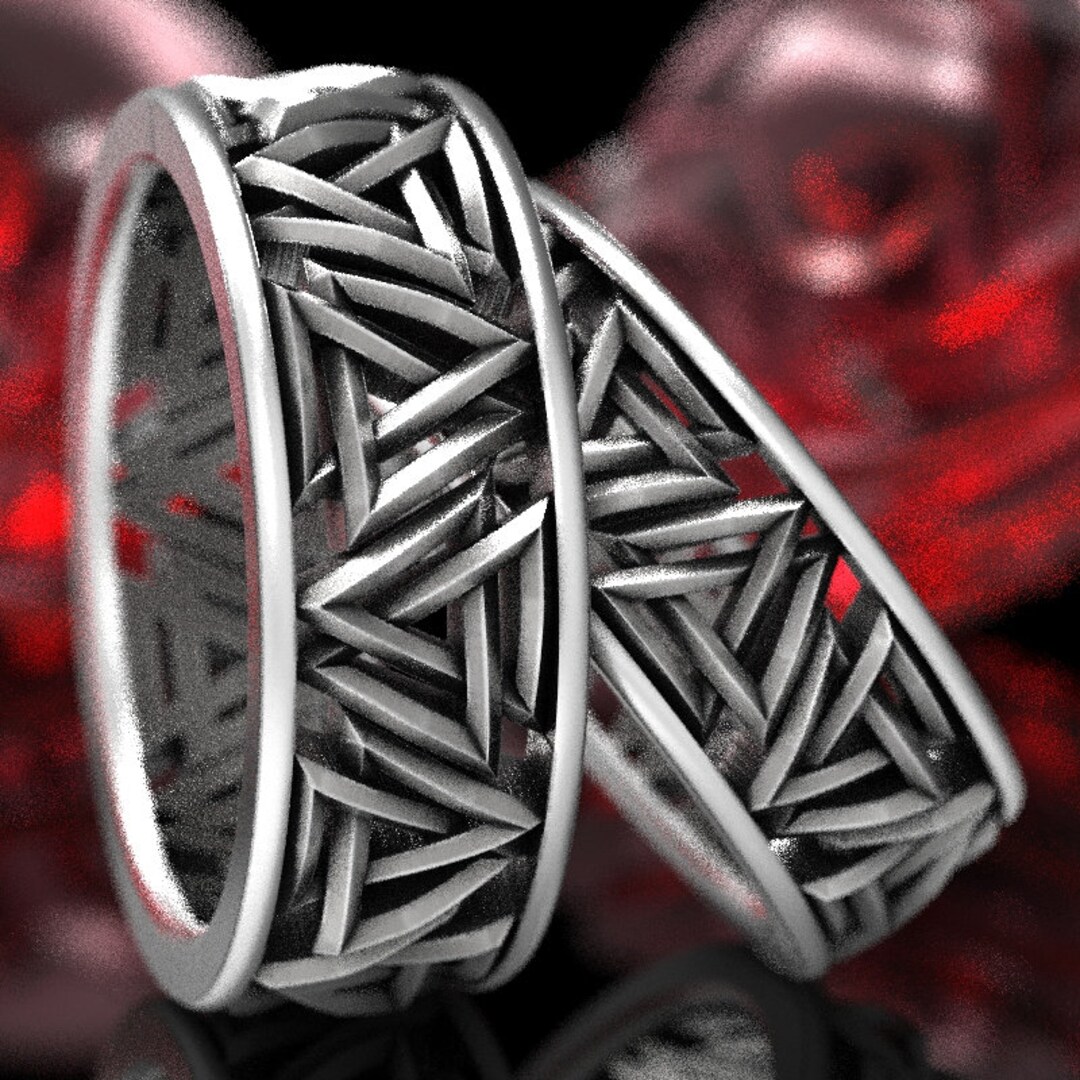 Valknut Knot Viking Silver Ring Set, Viking Wedding Ring Set, Sterling ...