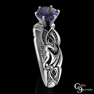 Alexandrite Dragons Solitaire Ring, Sterling Dragon Engagement Ring ...