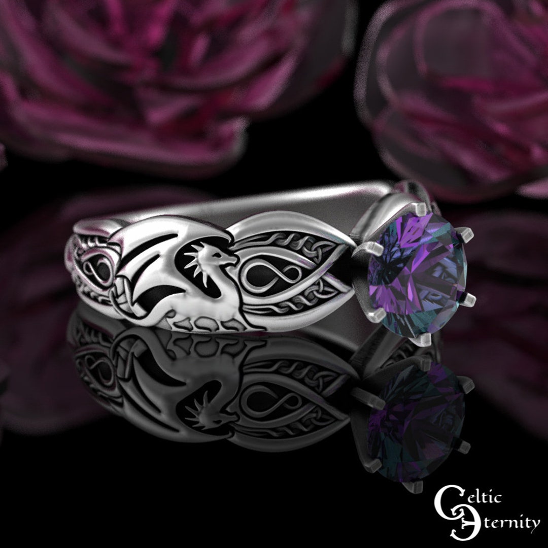 Alexandrite Dragons Solitaire Ring, Sterling Dragon Engagement Ring ...