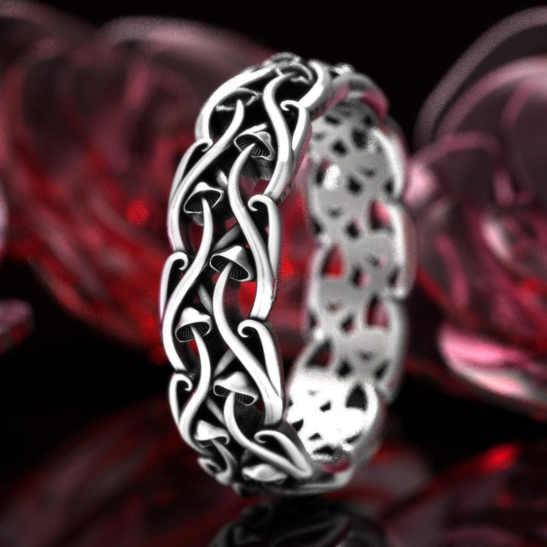 Sterling Mushroom Ring, Celtic Earthfruit Marriage Ring, Toadstool ...