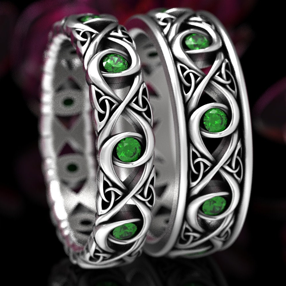 Celtic Emerald Wedding Ring, Infinity Knot Ring in Sterling Silver ...