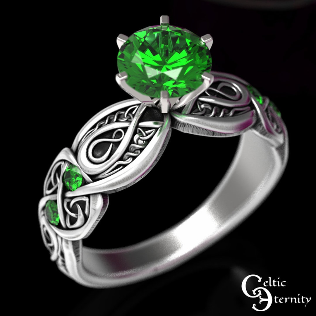 Sterling Silver & Emerald Celtic Engagement Ring, Infinity Engagement ...