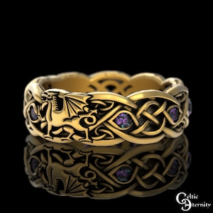 Alexandrite Welsh Dragon Ring, 10K 14K Dragon Wedding Band, Celtic ...