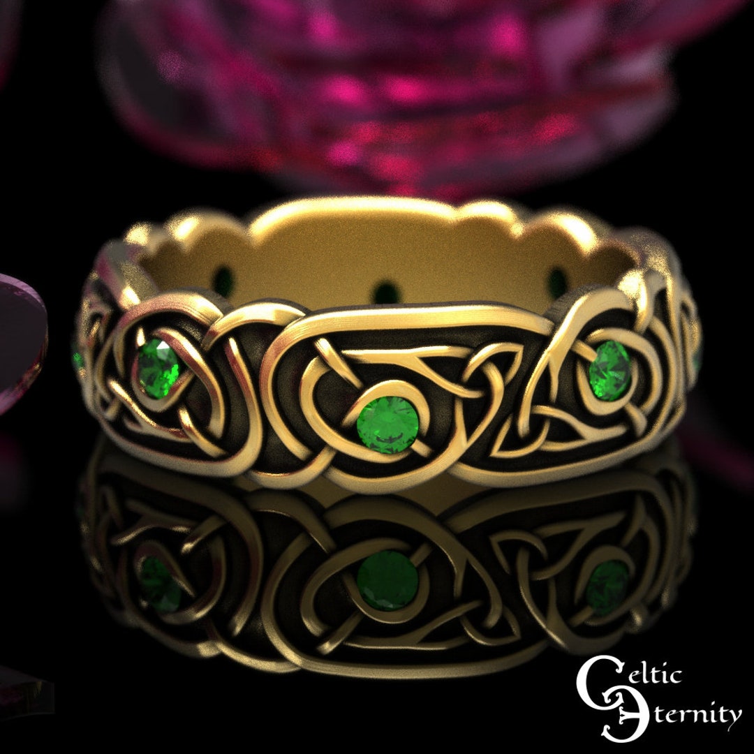 10K Gold Emerald Celtic Ring, 14K Gold Celtic Ring, 18K Celtic Wedding ...