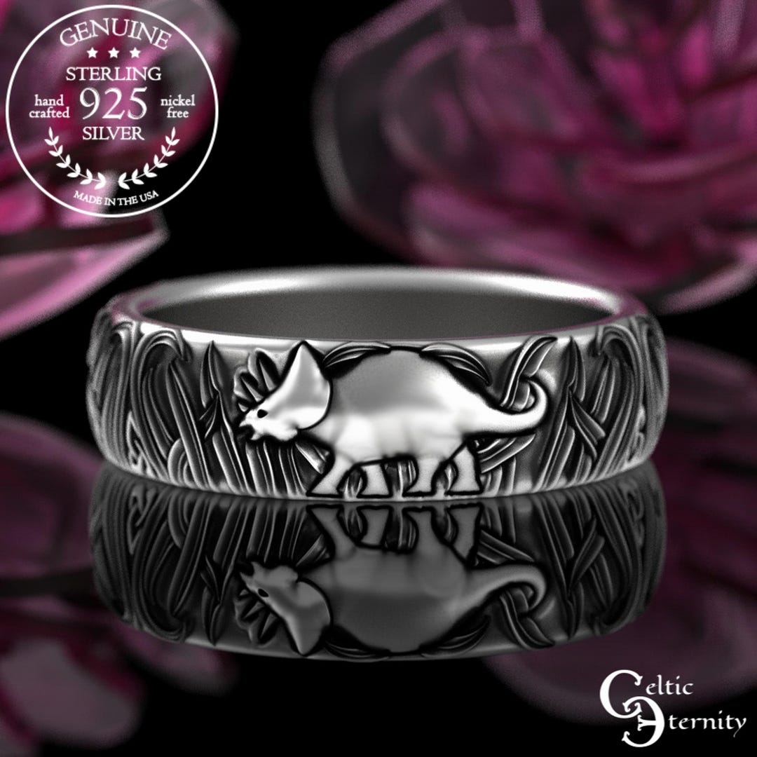 Sterling Silver Triceratops Ring, Dinosaur Wedding Band, Jungle Ring ...