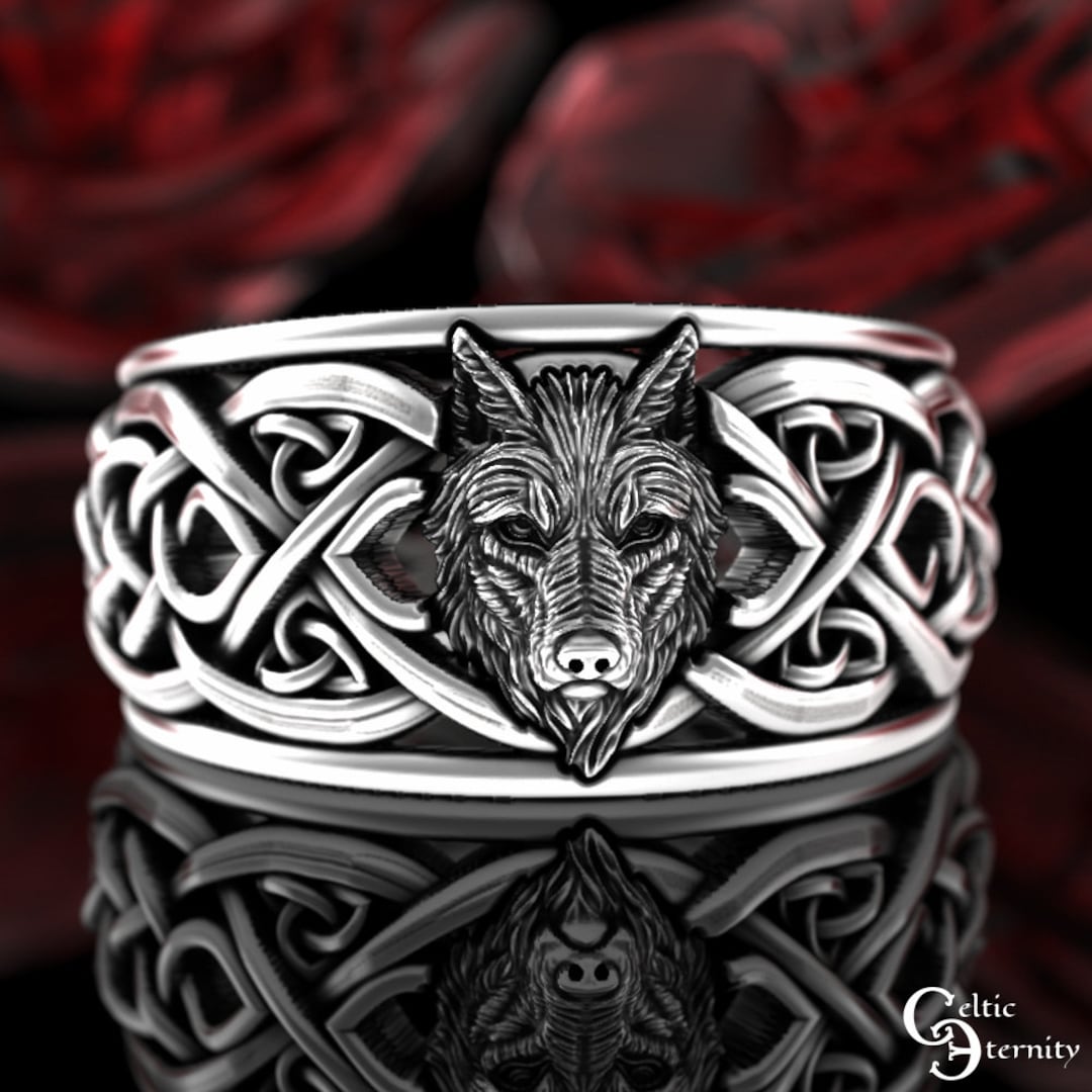 Mens Viking Wolf Knotwork Ring, Sterling Wolf Herald Ring, Silver ...
