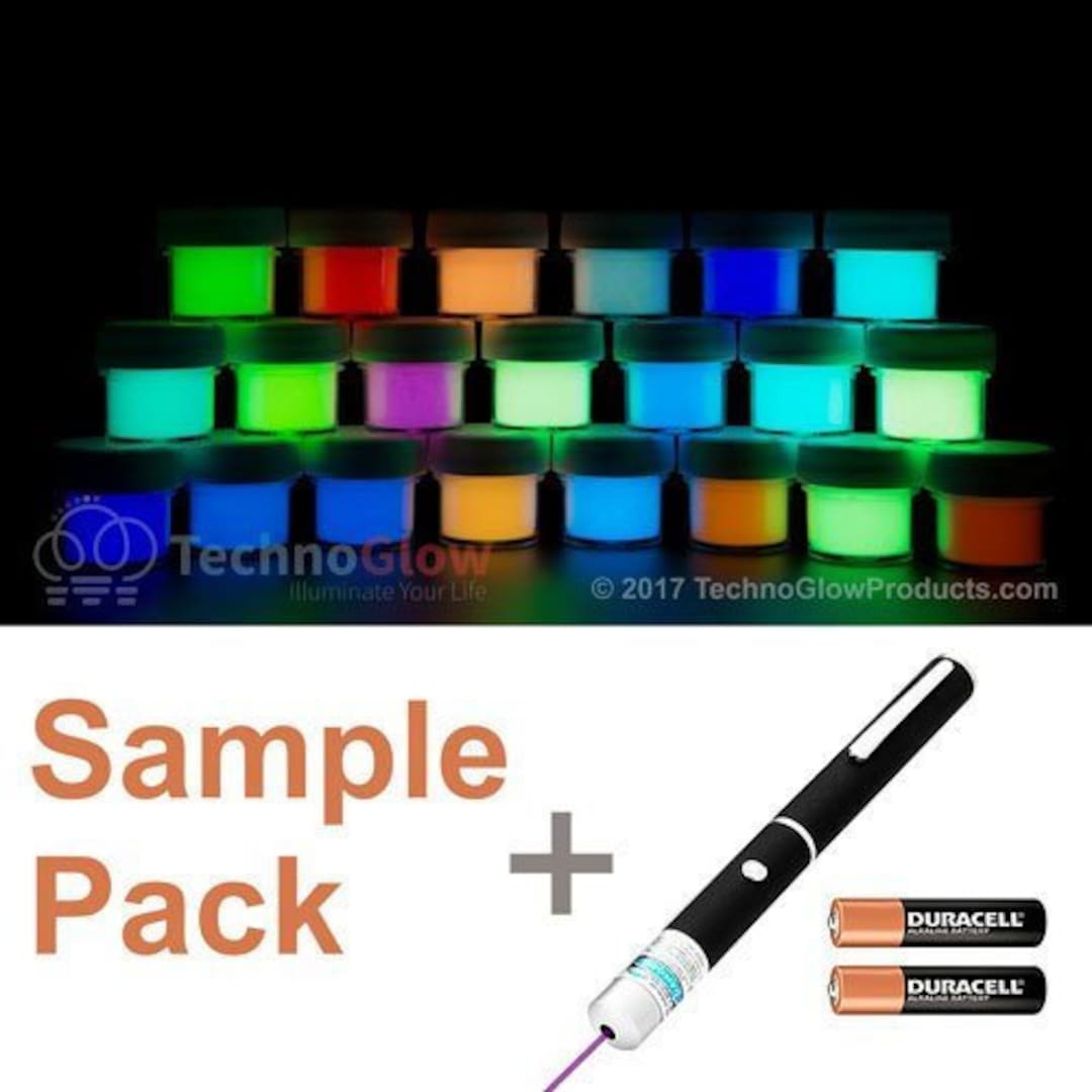 Glow in the Dark Powder Sample Pack - 27 Colors + UV Laser OR ...