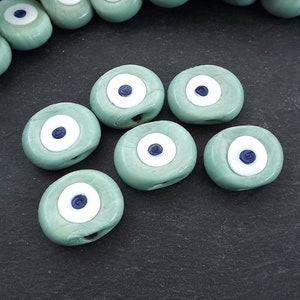 6 Seafoam Green Evil Eye Nazar Glass Bead, Aqua, Traditional Turkish ...