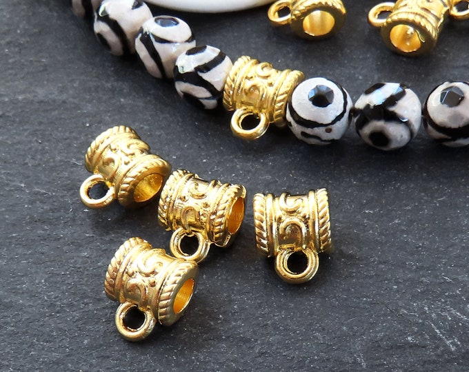 Bead Bail Charm Holder, Twisted Border Cord Bail, Slider Bail, Gold ...