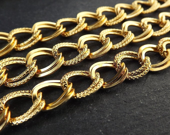 Fancy Gold Cable Chain, Etched Line Textured Pattern, 5 X 3mm Oval ...