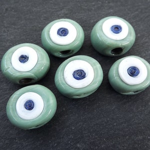 6 Seafoam Green Evil Eye Nazar Glass Bead Traditional Turkish Handmade ...