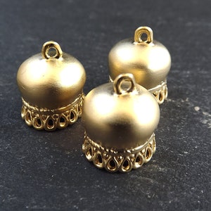 3 Tassel Caps, Gold Bead Caps With Loops, Tassel Findings, 22k Matte ...