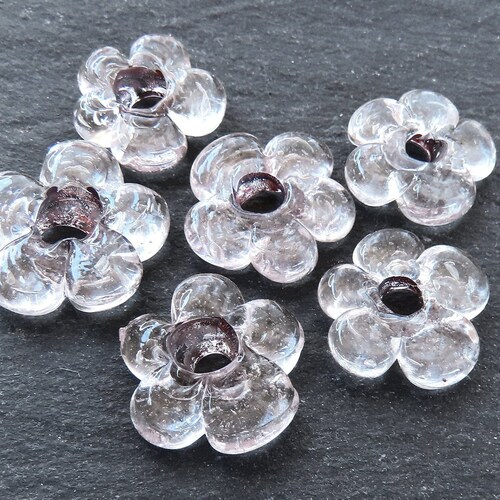 6 Red Glass Flower Beads Large Chunky Flower Artisan Handmade | Etsy