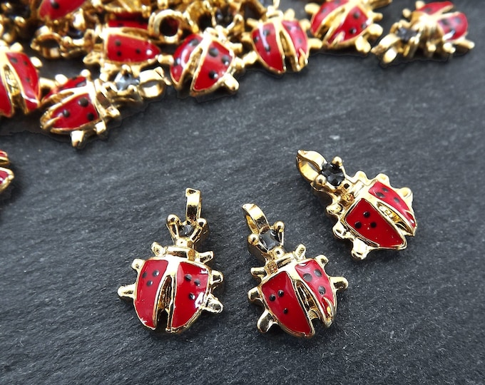 3 Ladybug Charms, Red Enamel Ladybird Charm, Insect Jewelry, Lucky ...