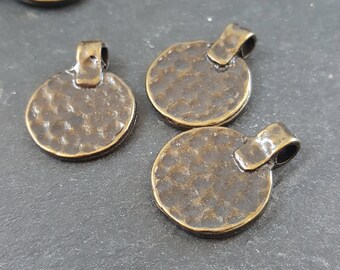 Hammered Dimple Disc Pendant Ethnic Tribal Round Matte Antique | Etsy