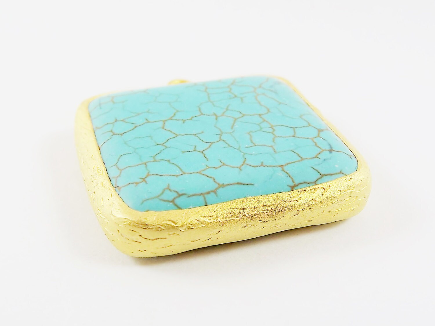 32mm Square Turquoise Stone Pendant 22k Matte Gold plated | Etsy
