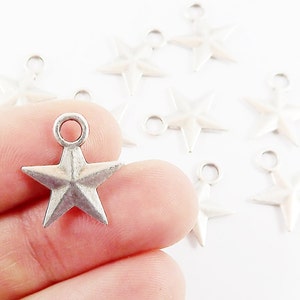 10 Silver Star Charms, Silver Stars, Small Star Pendants, Drop Charm ...